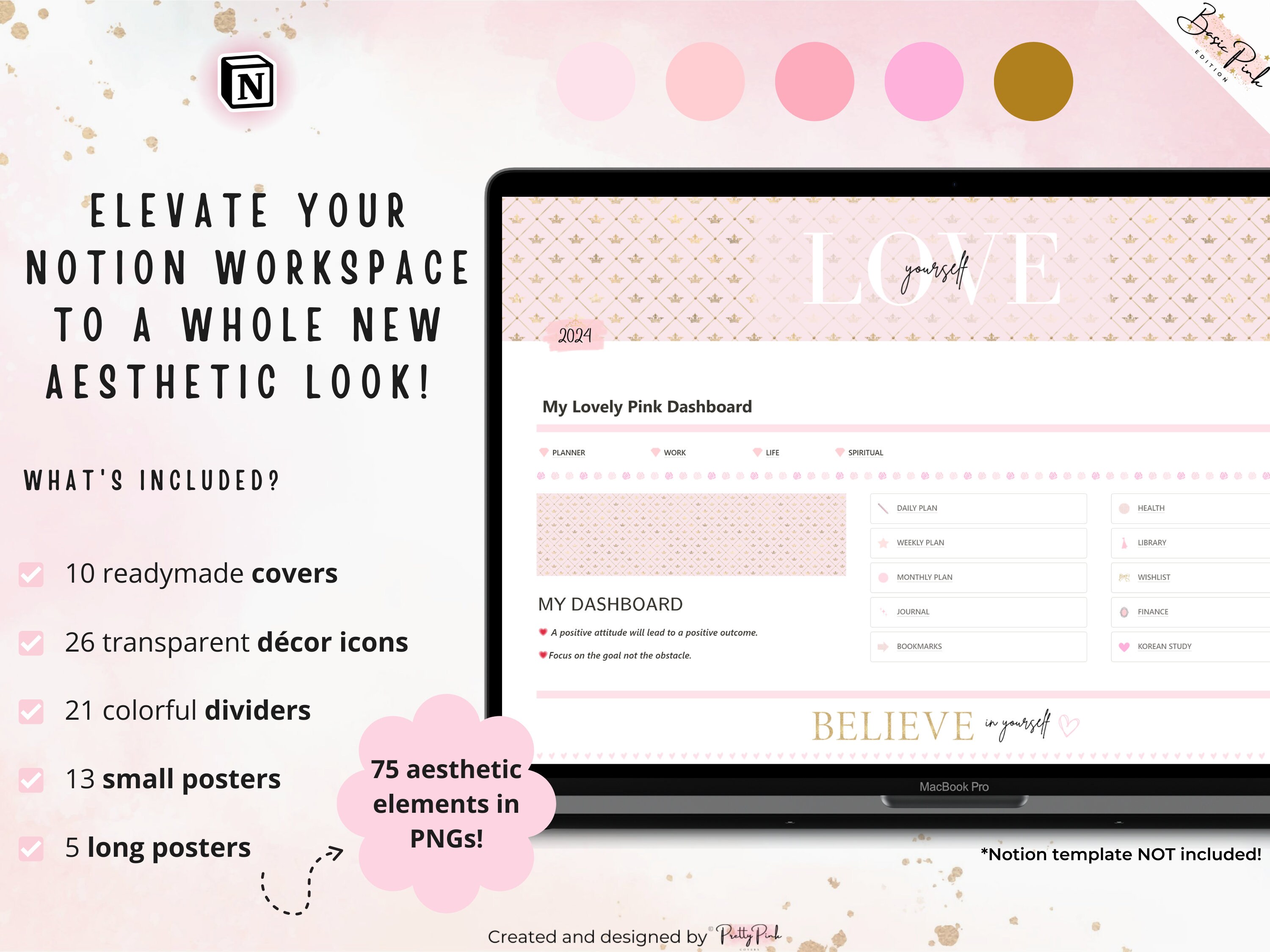 Notion Customization Bundle Pink Aesthetic Notion Life Planner Notion ...