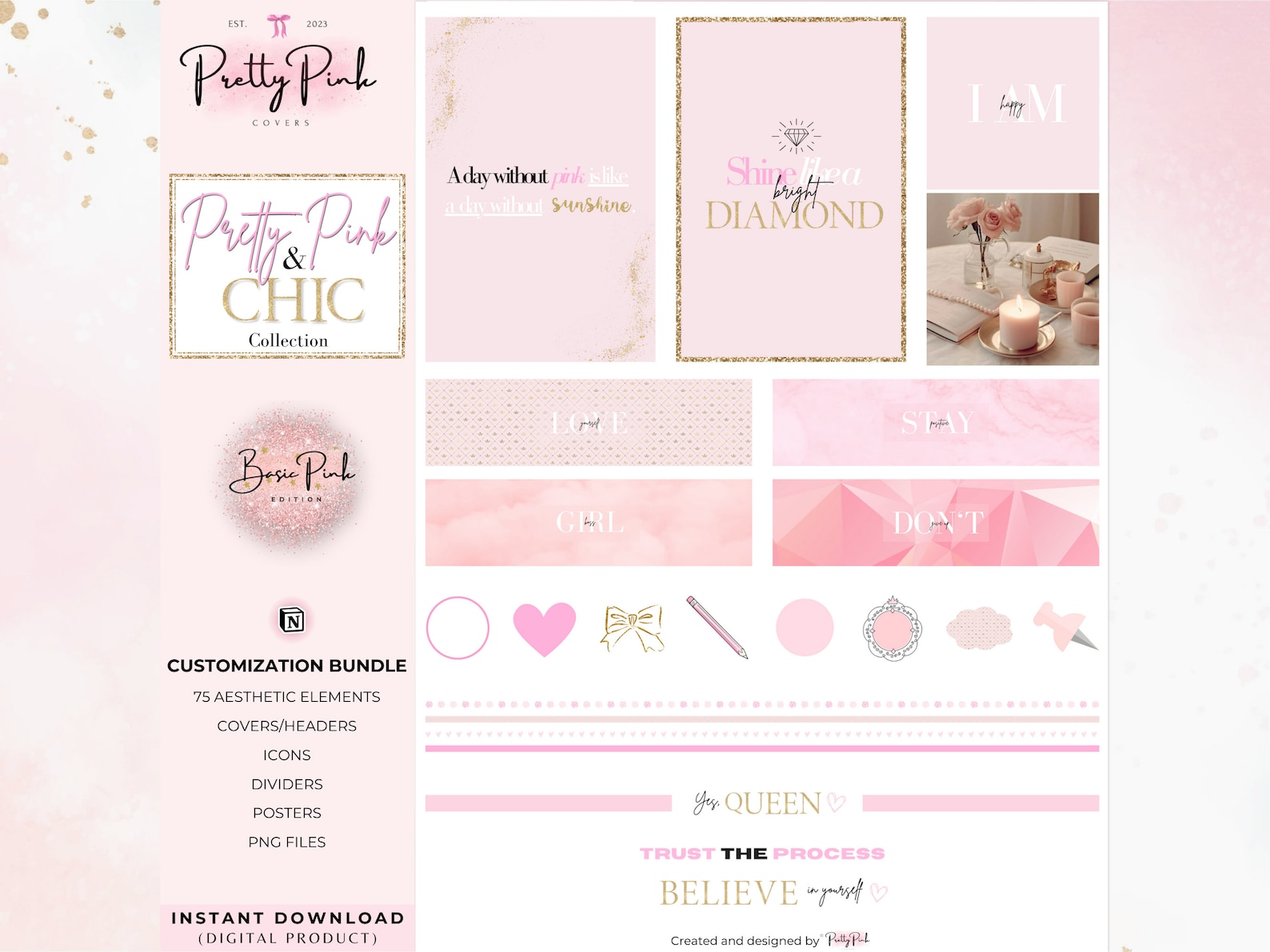 Notion Customization Bundle Pink Aesthetic Notion Life Planner Notion Template 2024 Digital ...