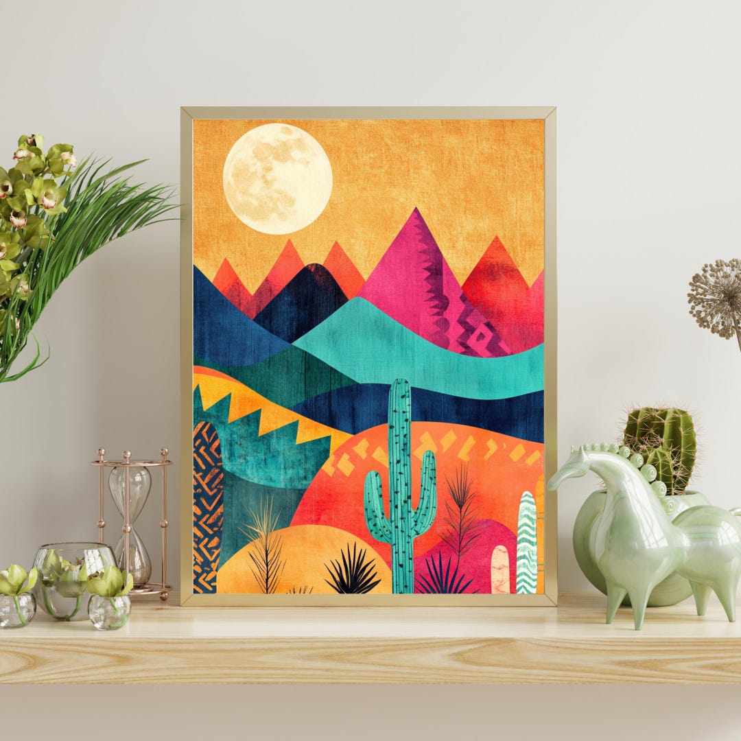 Digital Download: Whimsical Desert Radiance, Art of Cactus, Mountainous ...