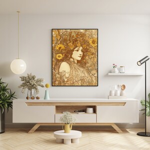 Alphonse Mucha Inspired - Art Nouveau Sunflowers - Ethereal Woman in ...