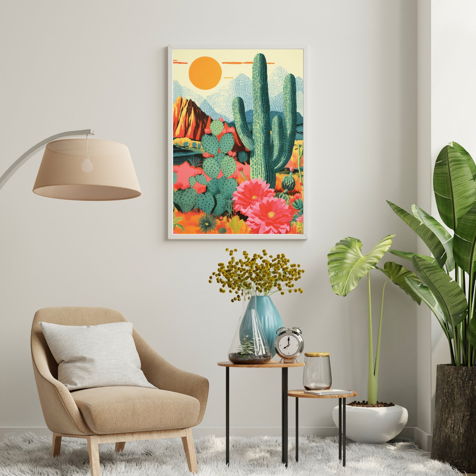 Digital Download - Whimsical Desert Radiance: Vibrant Risograph Art of ...
