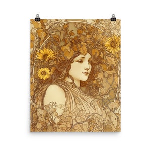 Alphonse Mucha Inspired - Art Nouveau Sunflowers - Ethereal Woman in ...