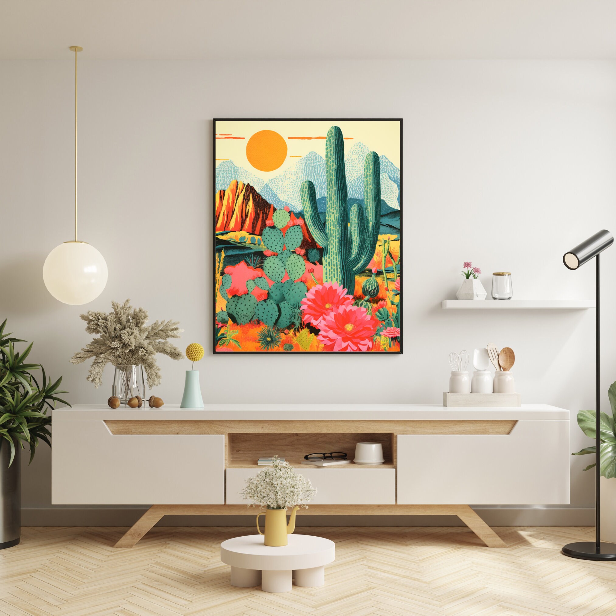 Digital Download - Whimsical Desert Radiance: Vibrant Risograph Art of ...