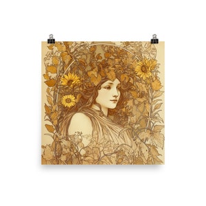 Alphonse Mucha Inspired - Art Nouveau Sunflowers - Ethereal Woman in ...