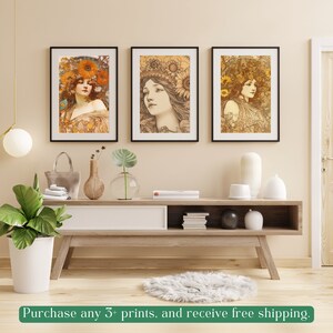 Alphonse Mucha Inspired - Art Nouveau Sunflowers - Ethereal Woman in ...