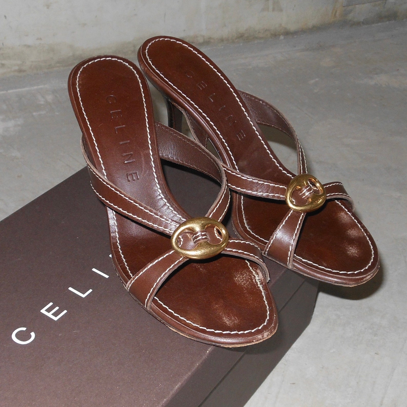 Celine Brown Leather Heels 35 - Etsy