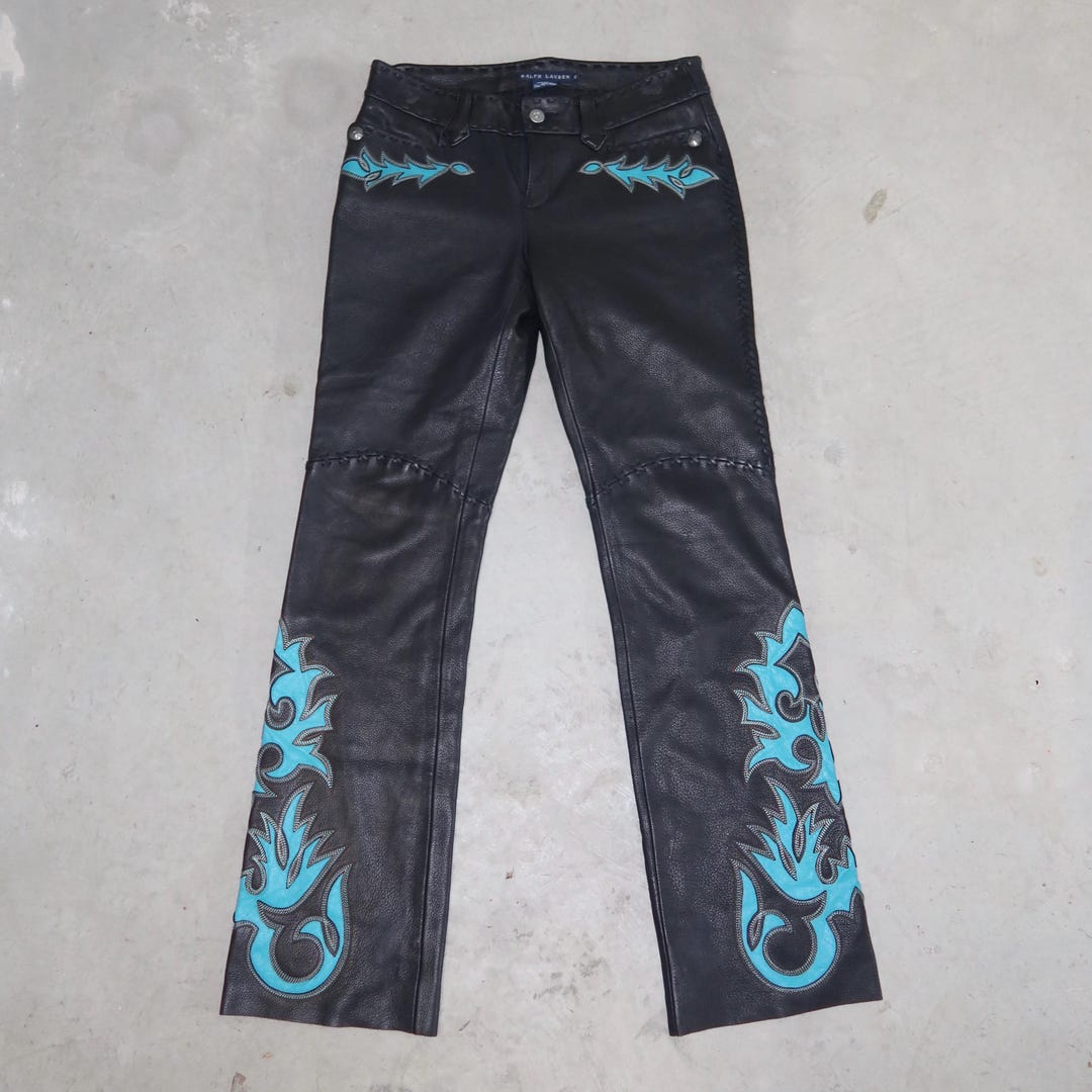 Ralph Lauren Leather Pants With Blue Flame Accents - Etsy