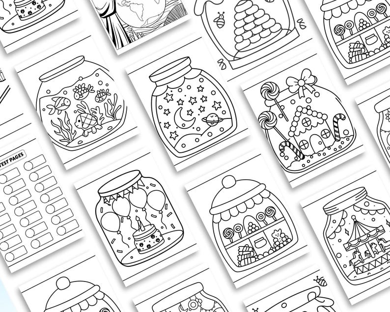 Whimsical Terrarium Jar Coloring Book, Printable Jar Scene Pages ...