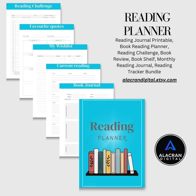 Printable Reading Planner, Book Journal Template, Reading Log, Review ...