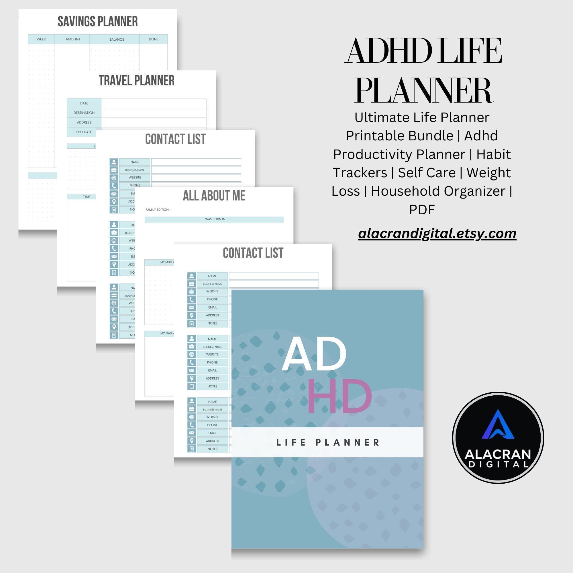 ADHD Life Planner Digital, Executive Function Organizer, Focus Tracker ...