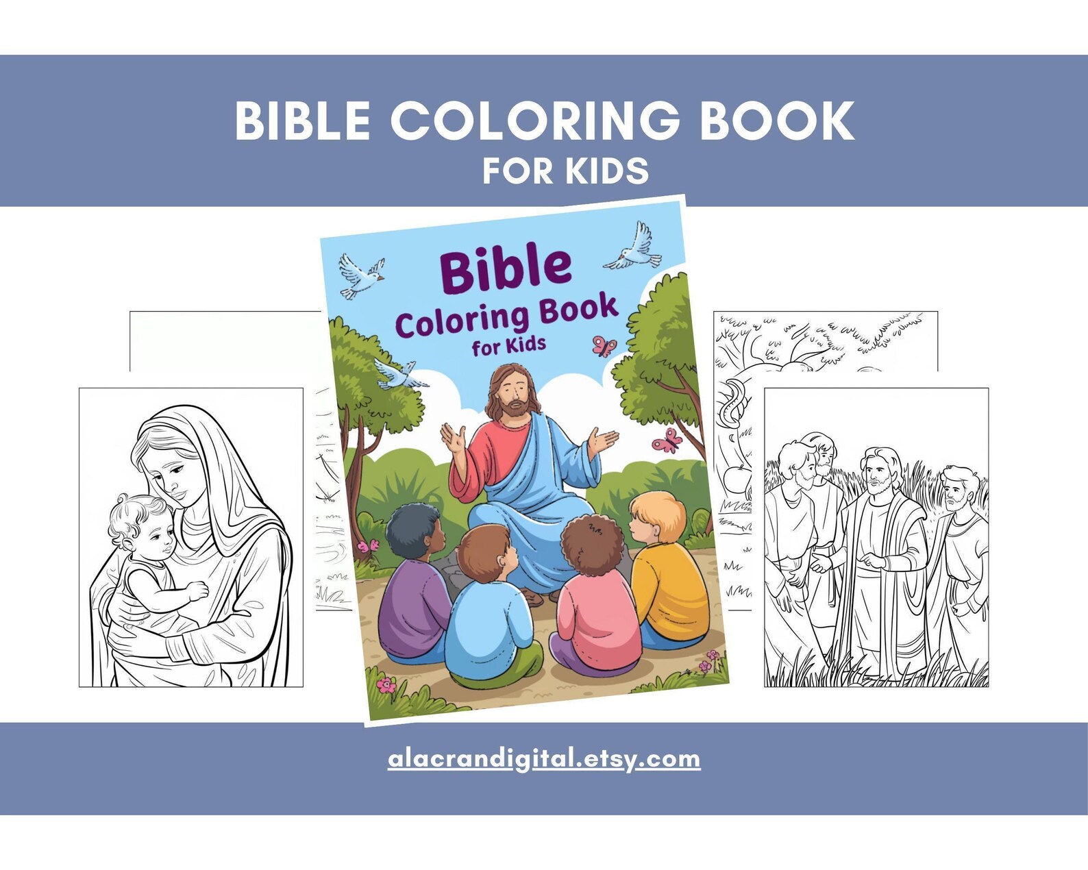 Bible Lesson Coloring Book Kids, Christian Printable Activity Book ...