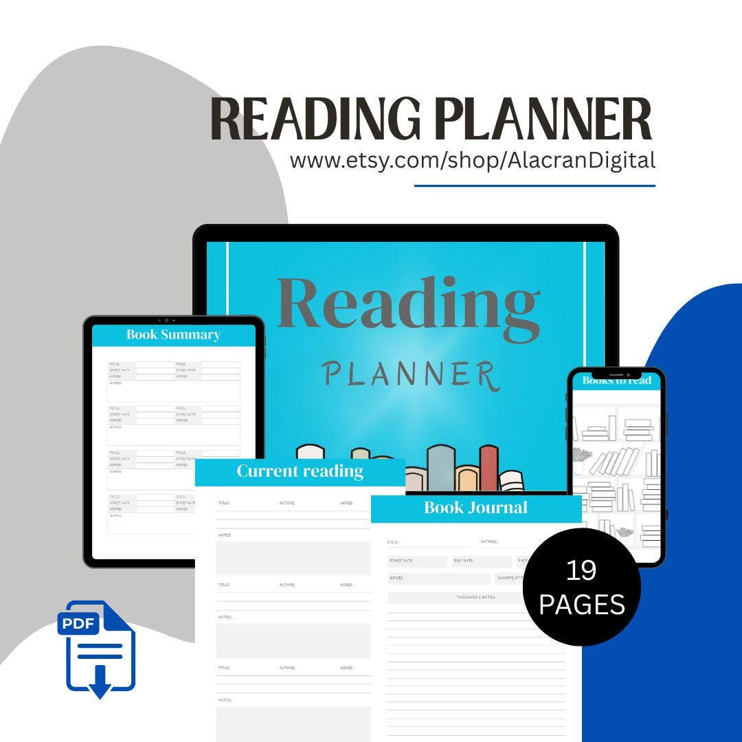 Printable Reading Planner, Book Journal Template, Reading Log, Review ...