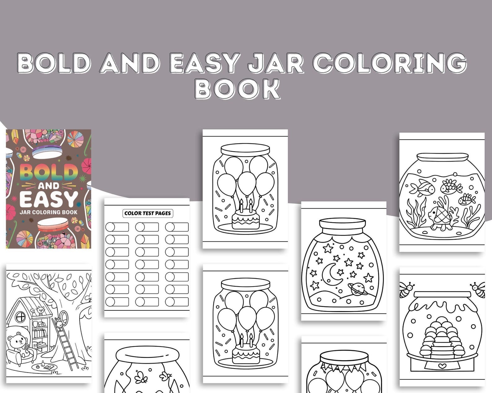 Whimsical Terrarium Jar Coloring Book, Printable Jar Scene Pages ...