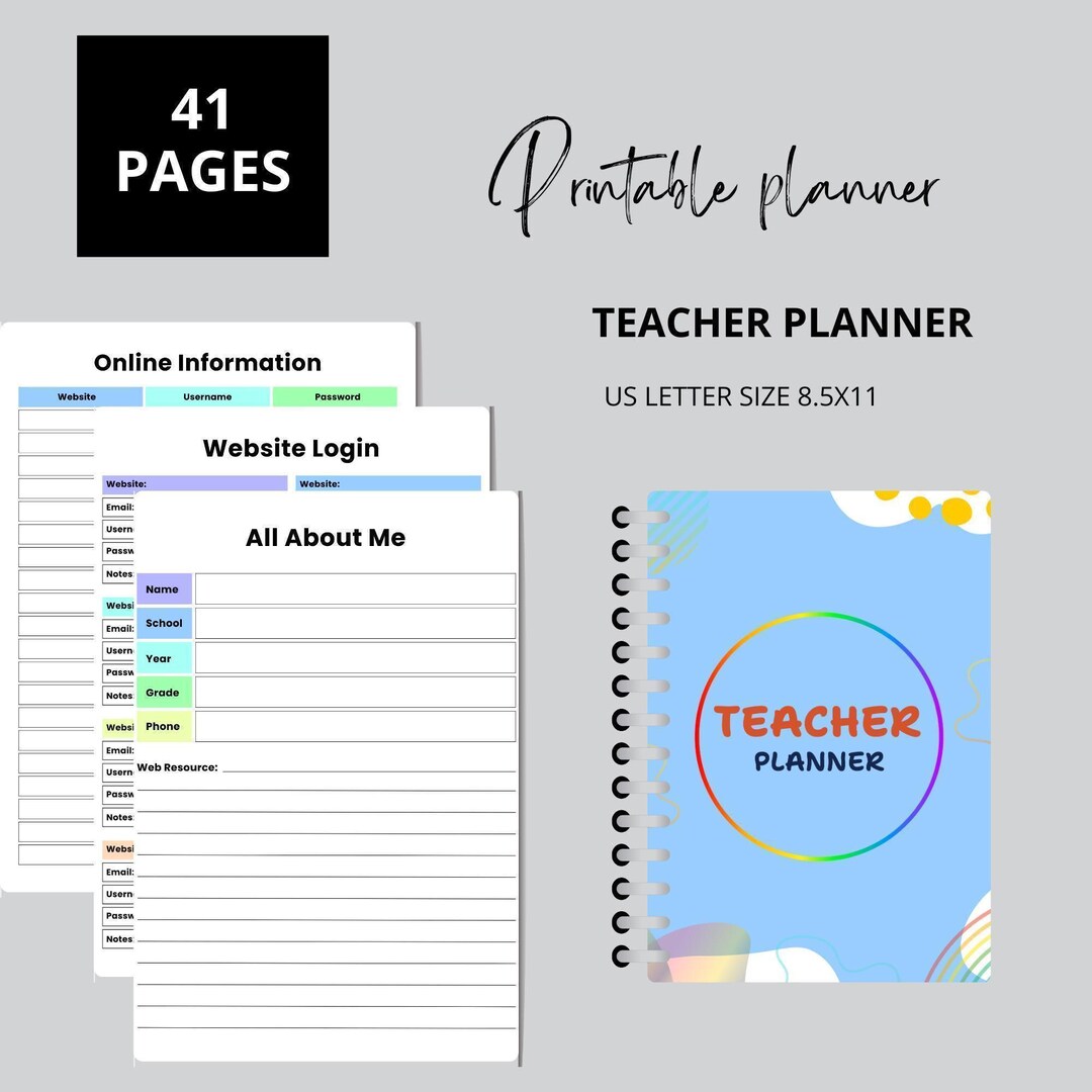 Teacher Planner Printable (rainbow), Undated Teaching Binder, Lesson ...