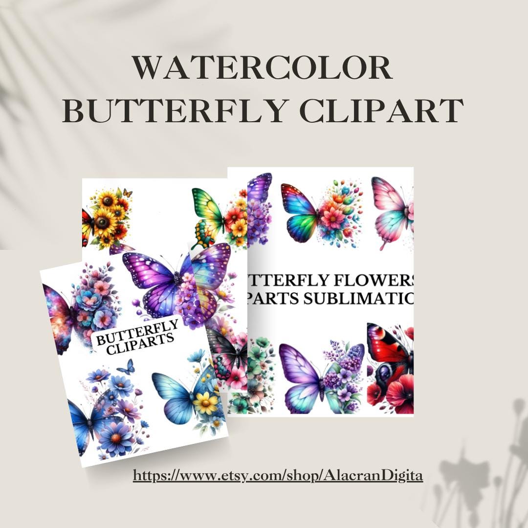 Watercolor Butterfly Clipart Bundle PNG SVG Colorful Lilac Pink Purple ...