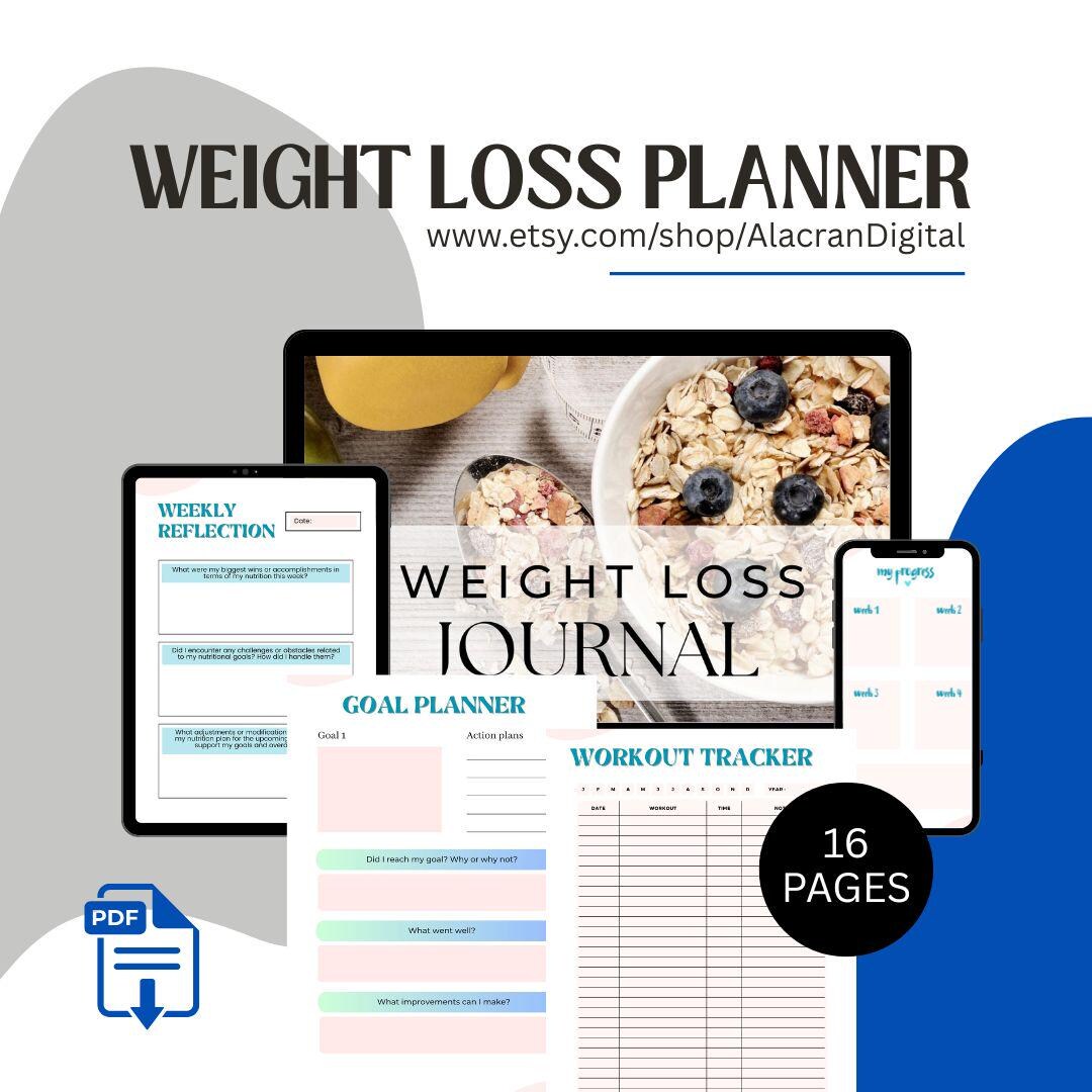 Weight Loss Journal Printable, Fitness Tracker PDF, Health & Wellness ...