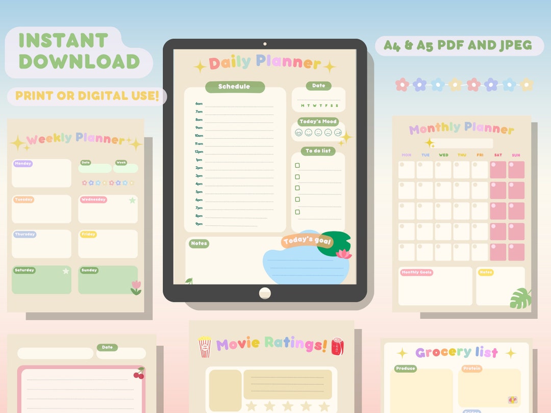 2023 Cute Pastel Digital Planner Bundle | Daily Planner, Weekly Planner ...