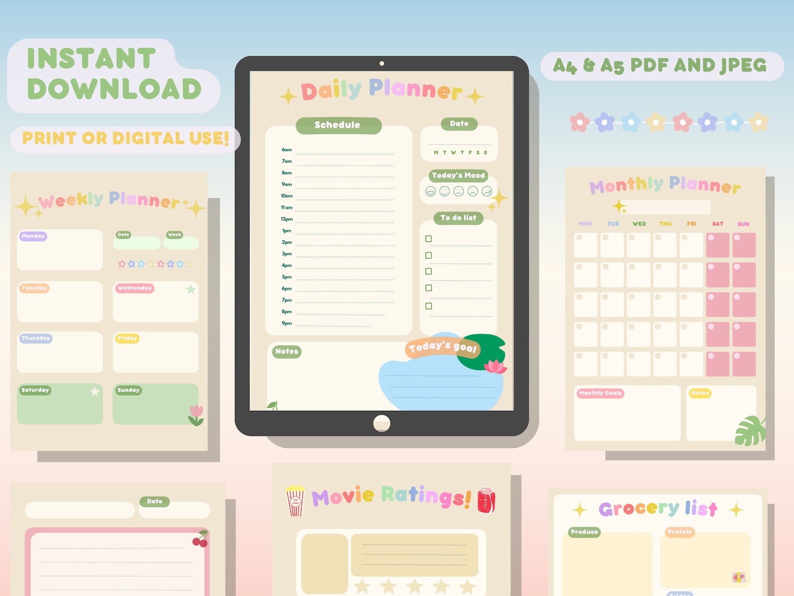 2023 Cute Pastel Digital Planner Bundle Daily Planner, Weekly Planner ...