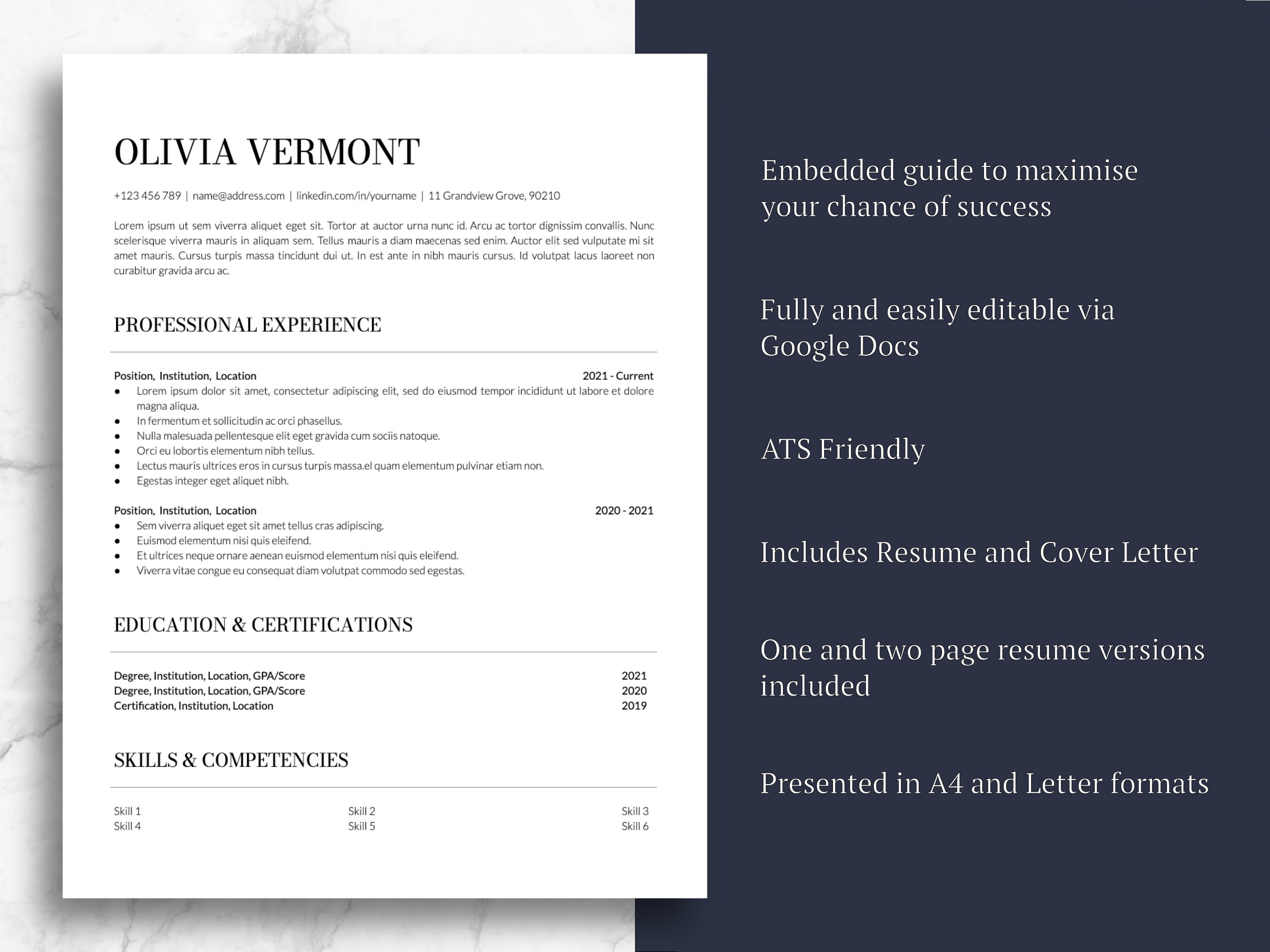 Professional Google Docs ATS Friendly Resume and Cover Letter Template ...