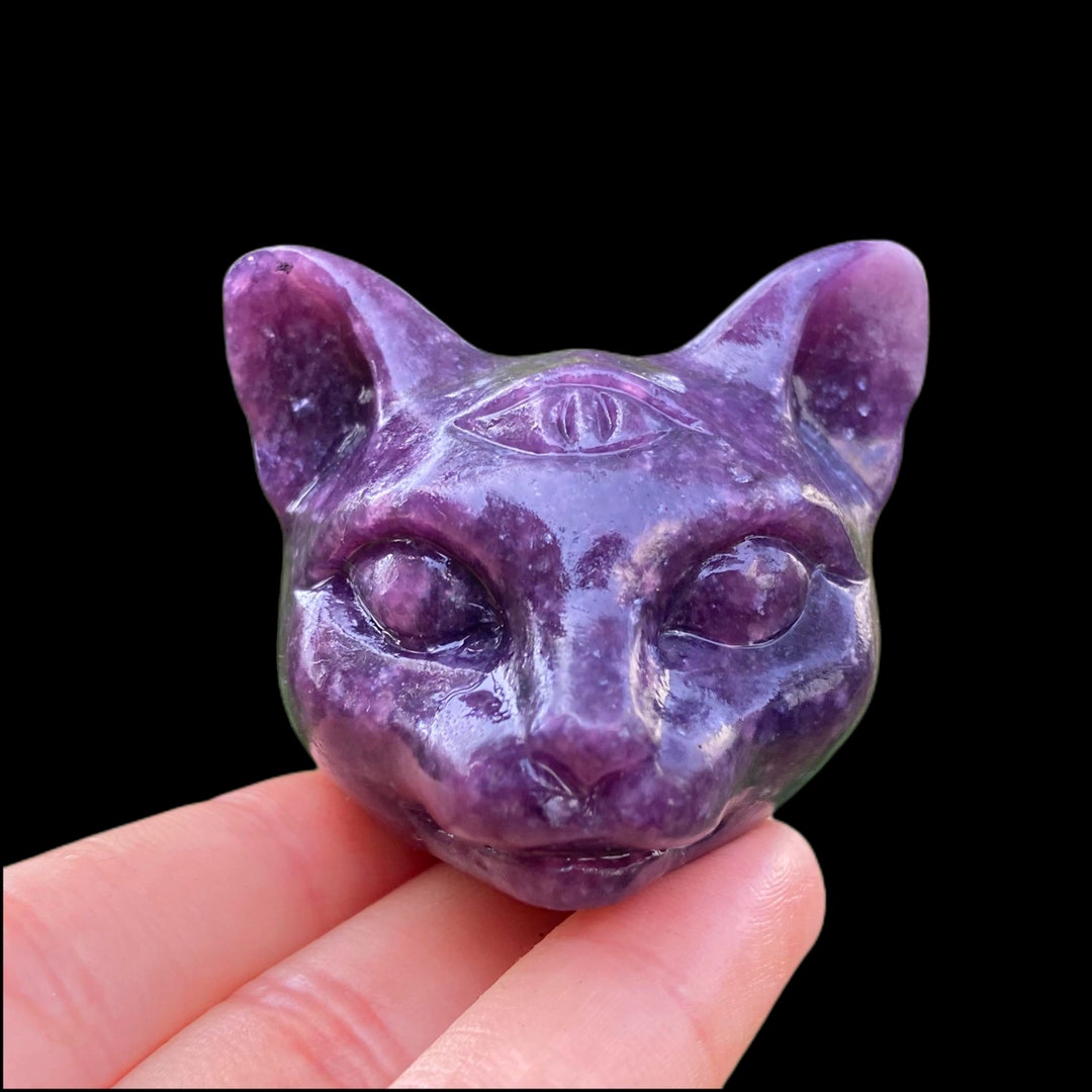 2'' Natural Lepidolite Cat Head Carving Crystal Cat - Etsy