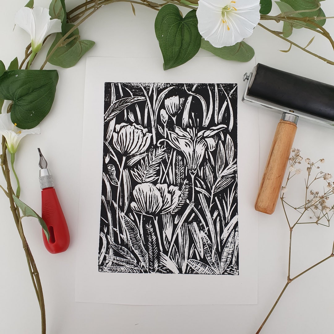 Flower Lino Ink Print / Hand Made / Wall Decor / Plant Lino Print - Etsy