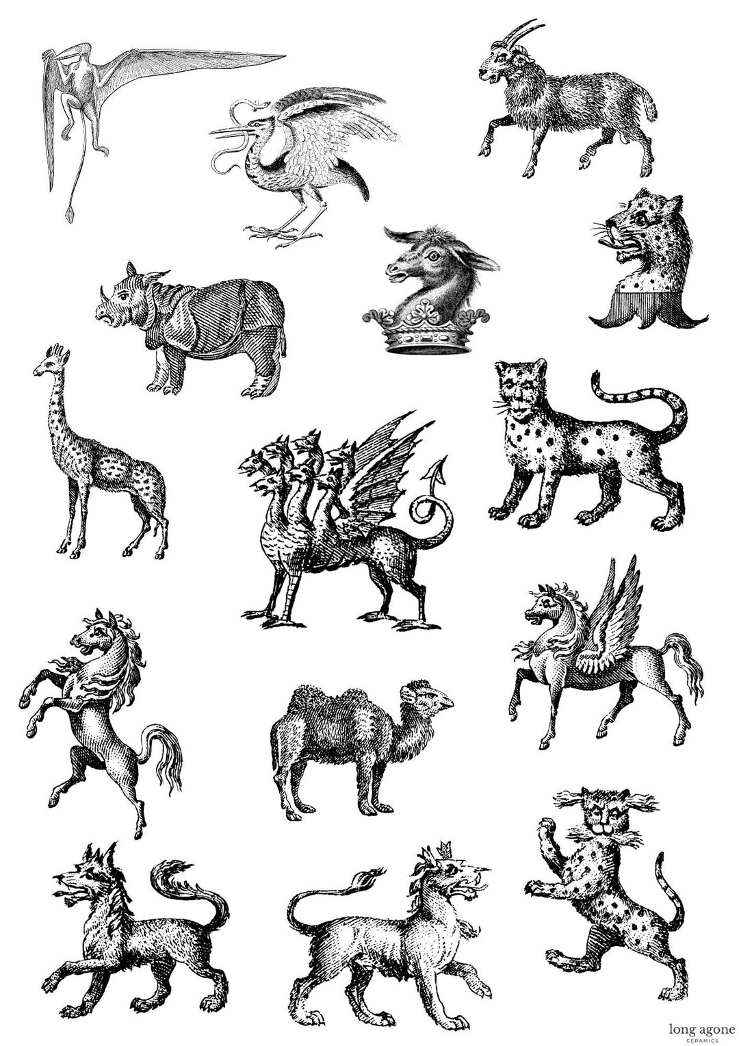 Vintage Heraldry Animals Overglaze Decal Sheet Waterslide Overglaze ...