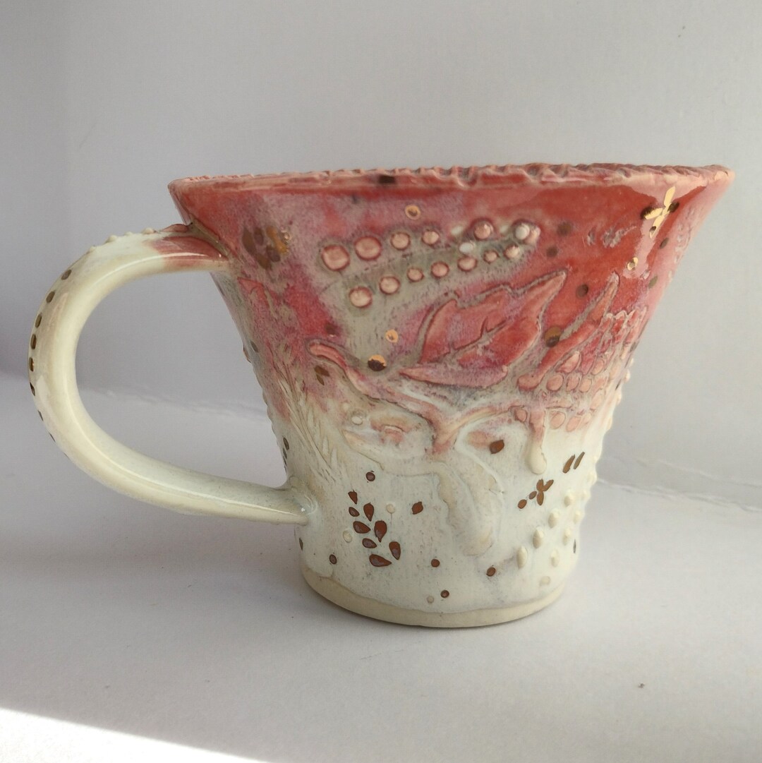 White & Pink Pomegranate, Apple and Bramble Handmade Slip Trail Copper ...