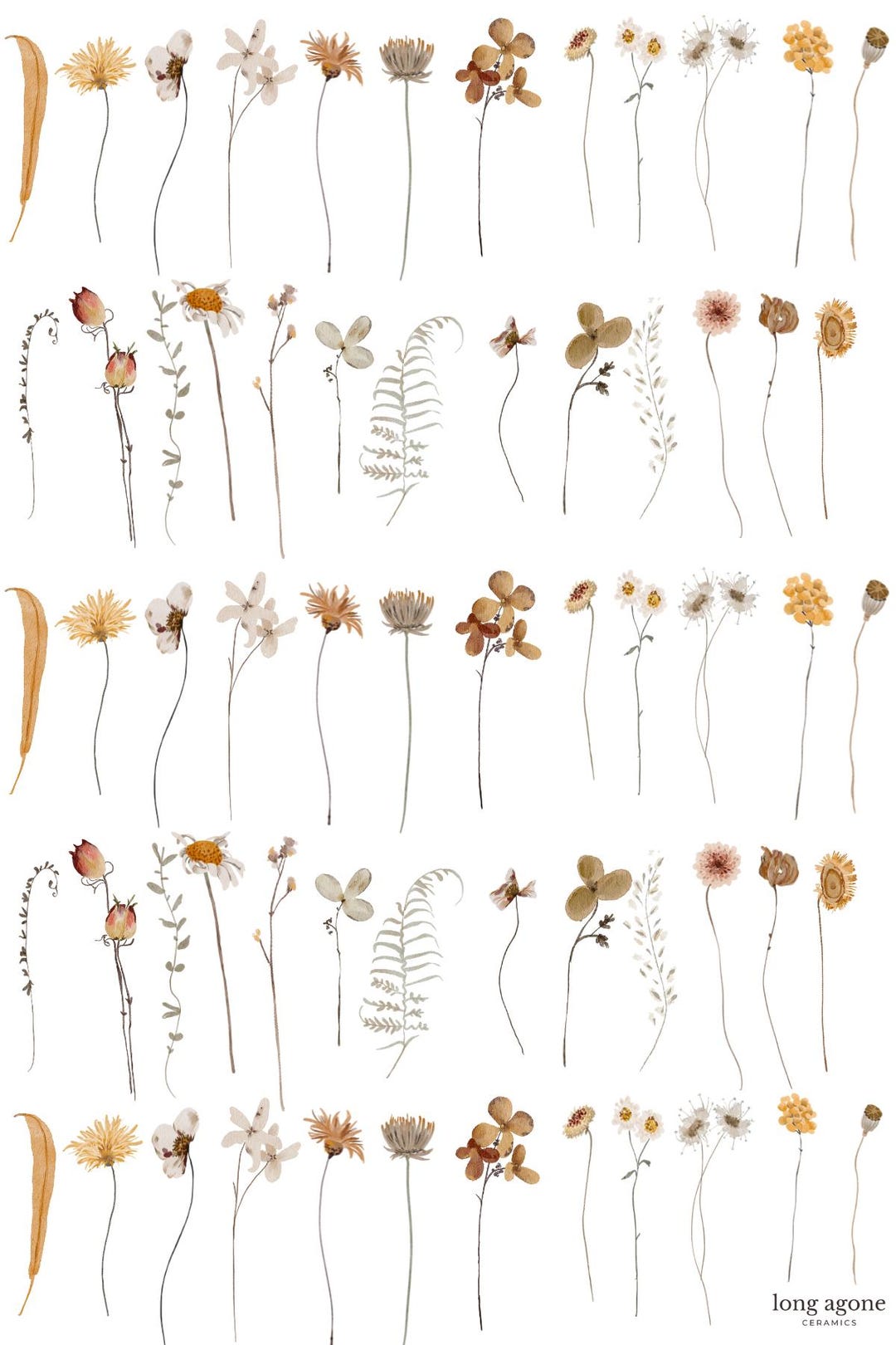 Neutral Flowers on Stalk Overglaze Decal Sheet Pottery Transfer - Etsy