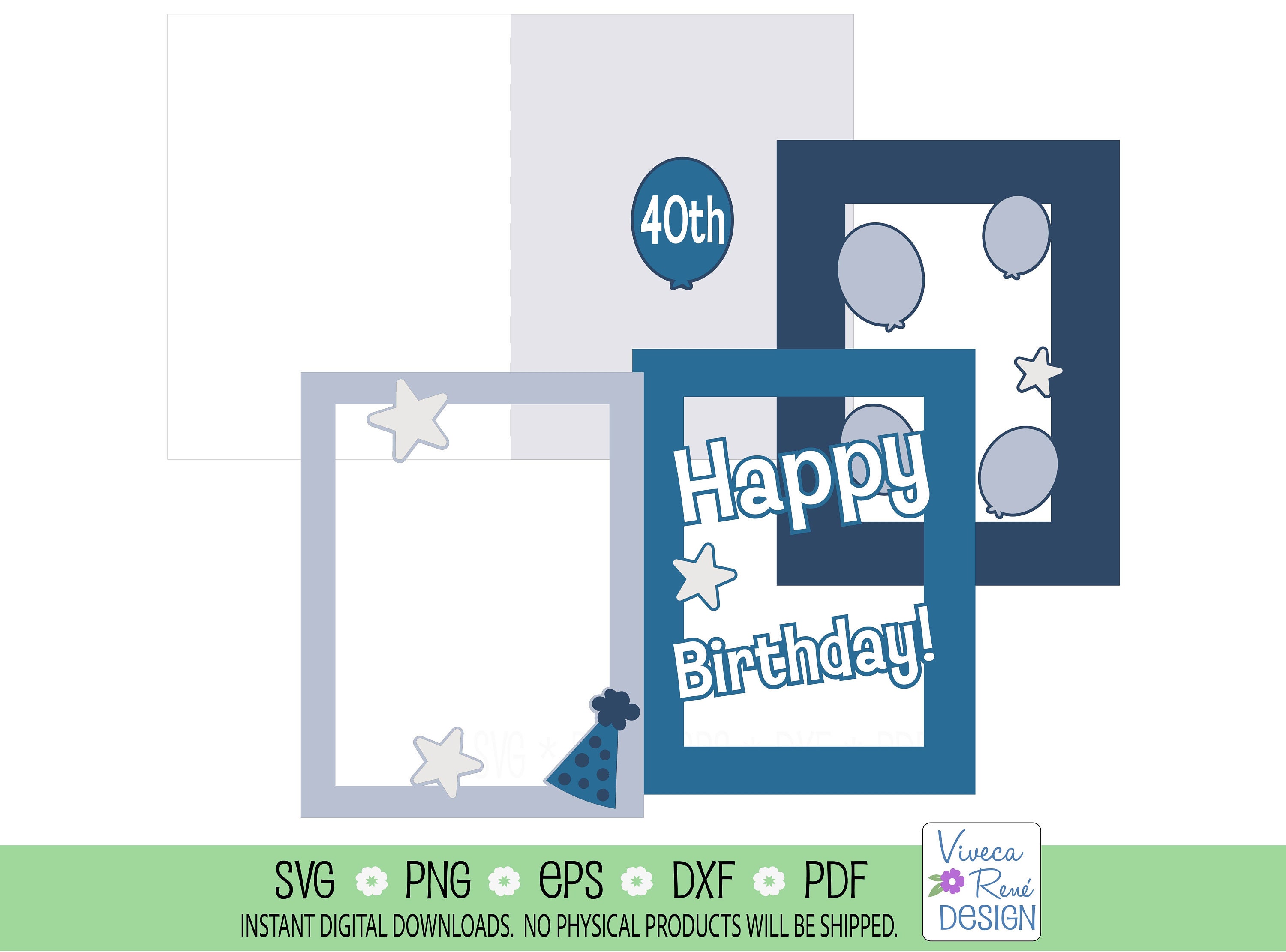 40th Birthday Shadowbox Card SVG: Layered Greeting Card (digital ...