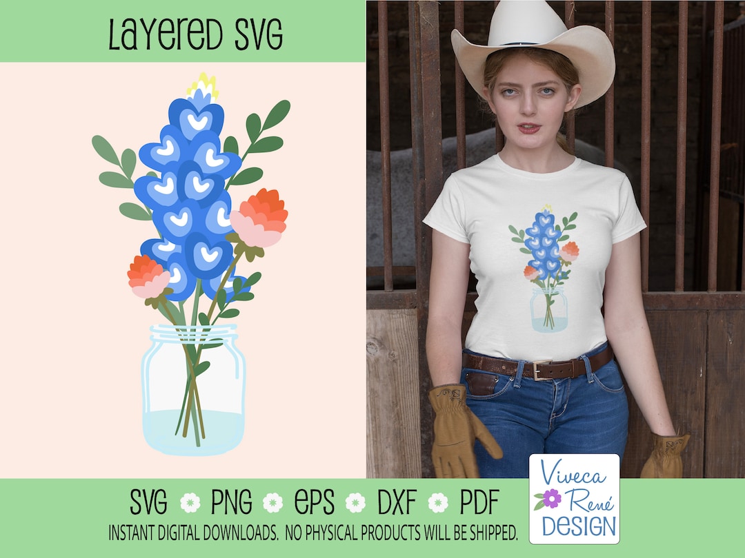 Texas Bluebonnet Bouquet in Jar Svg, Texas State Flower Bluebonnet Svg ...