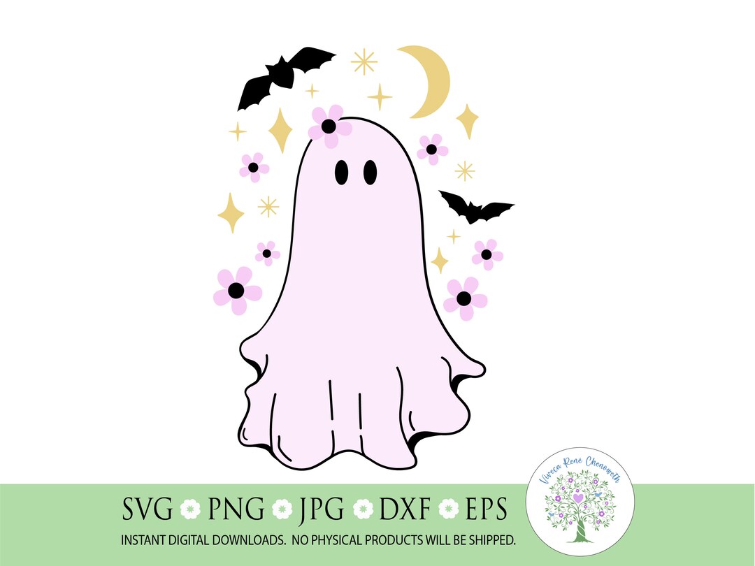 Cute Ghost Halloween Svg Pink Halloween Svg Daisy Ghost Svg - Etsy