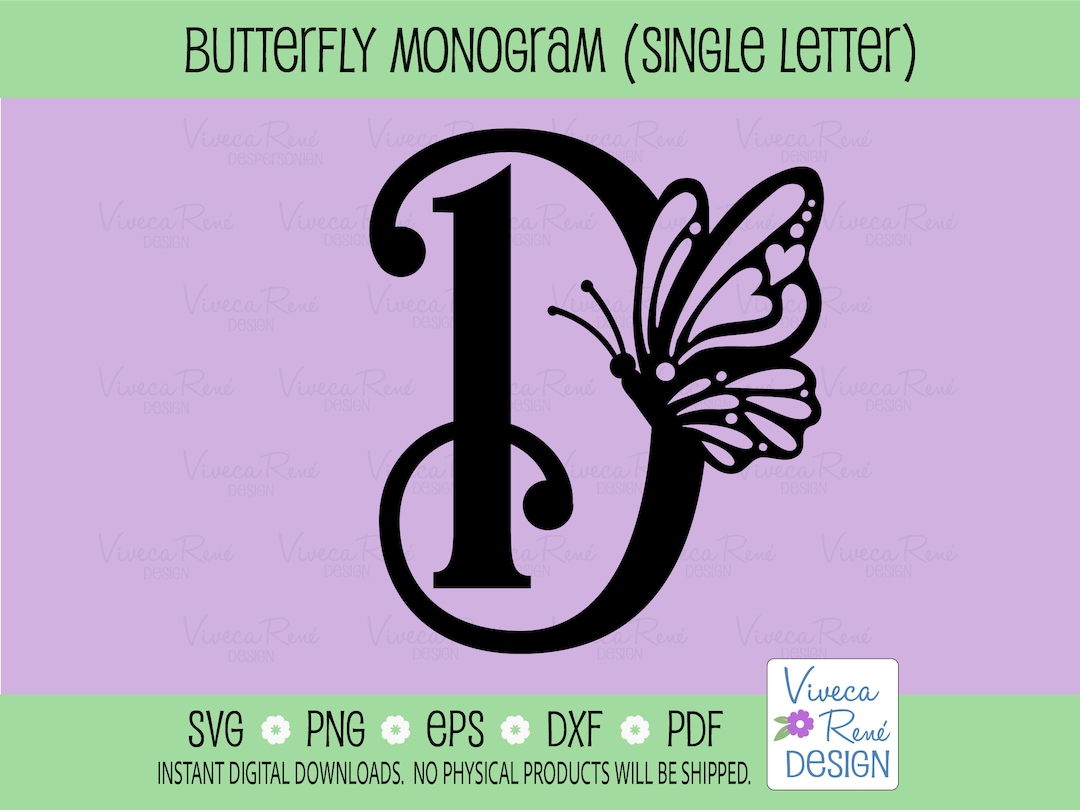 Butterfly Letter D Monogram SVG: Whimsical Alphabet Font (digital ...