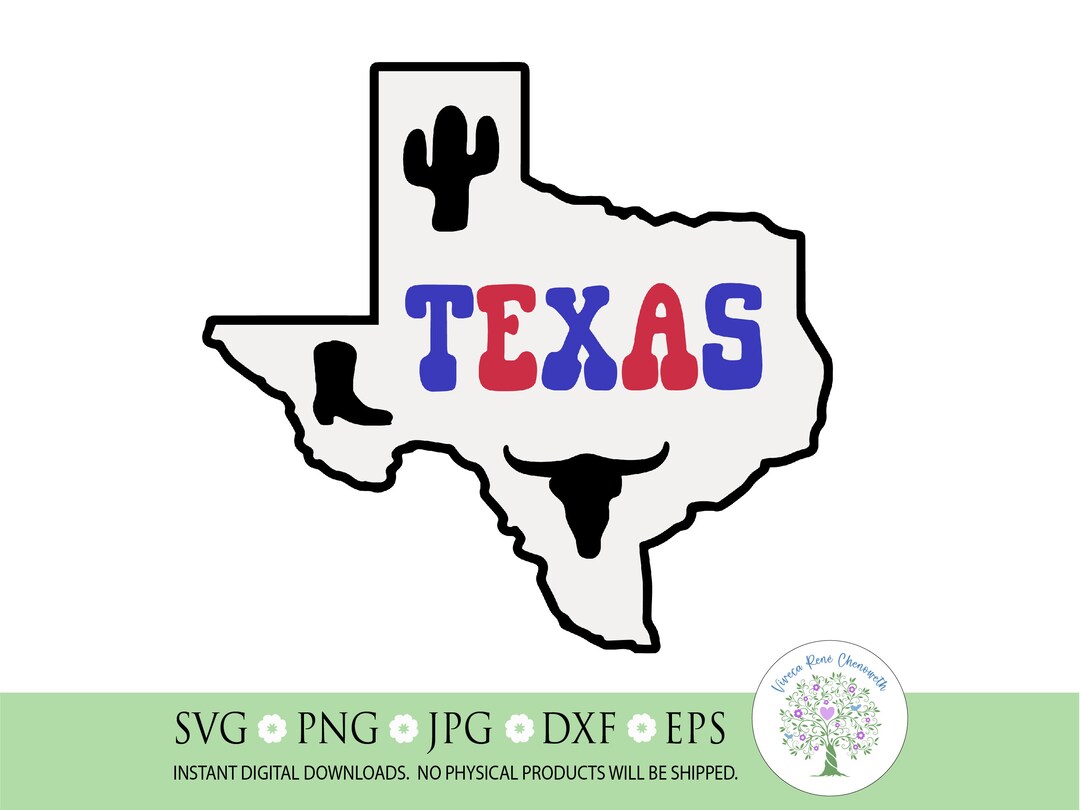 Texas State Outline SVG: Cactus, Boot, Longhorn (digital Download) - Etsy