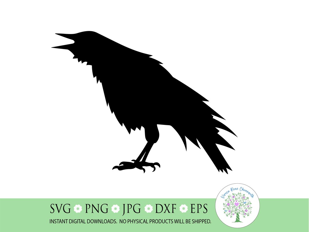 Spooky Halloween Crow Silhouette Svg, Black Raven Svg, Creepy Crow Svg ...