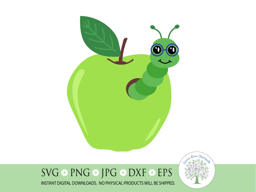 Worm With Green Apple Svg, Cute Worm Svg, Back to School Svg, Gift for ...