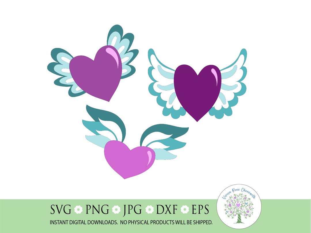 Flying Hearts Svg, Whimsical Hearts Svg, Winged Hearts Svg, Valentine ...