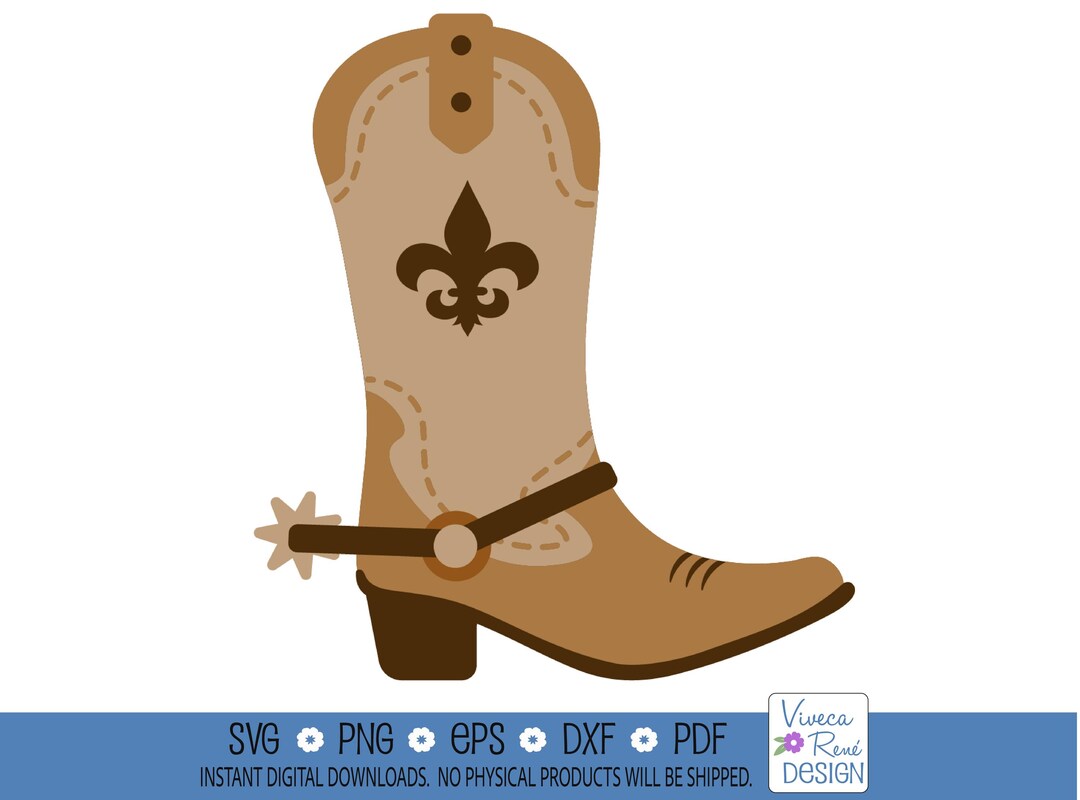 Cowboy Boot With Spur SVG: Fleur-de-lis Western Cut File (digital ...