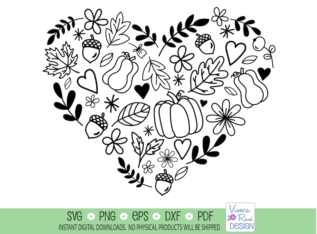 Fall Heart Svg, Autumn Heart Svg, Fall Heart Shape With Decorative ...