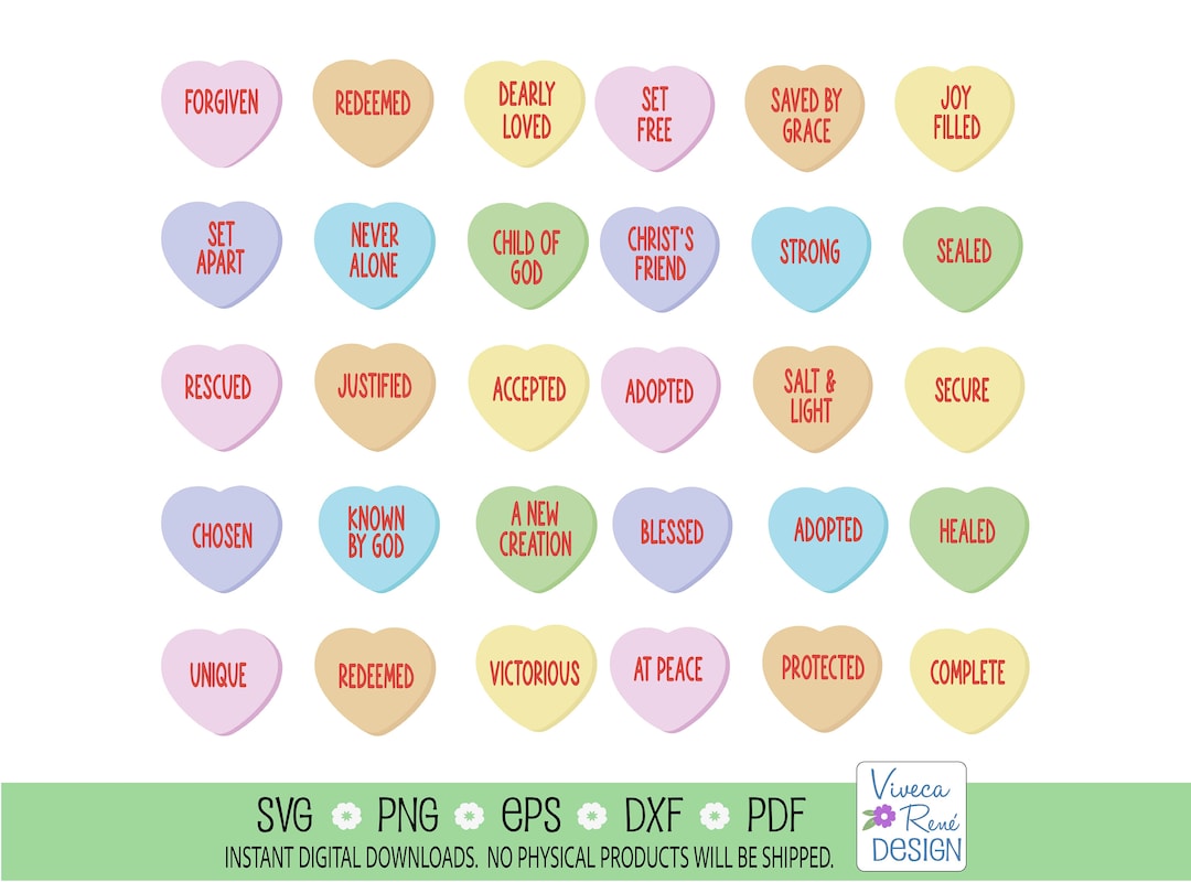 Christian Conversation Hearts SVG: Valentine's Day Cut Files (digital ...
