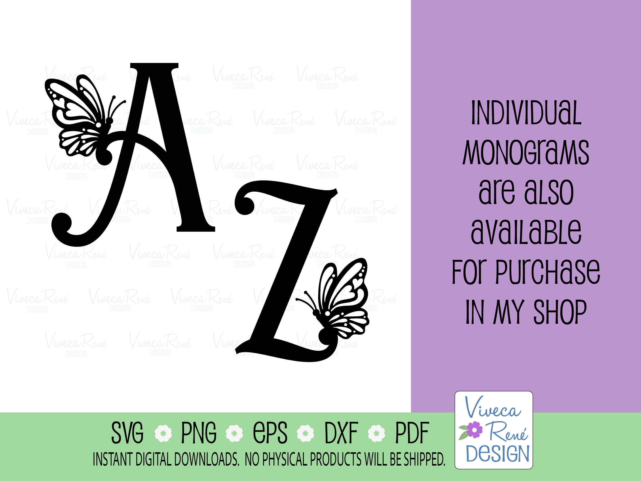 Butterfly Monogram Alphabet SVG Bundle: Cricut & Silhouette (digital ...