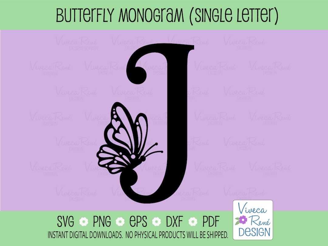 Butterfly Monogram Letter J Svg, Butterfly Wings Alphabet Svg, Birthday ...