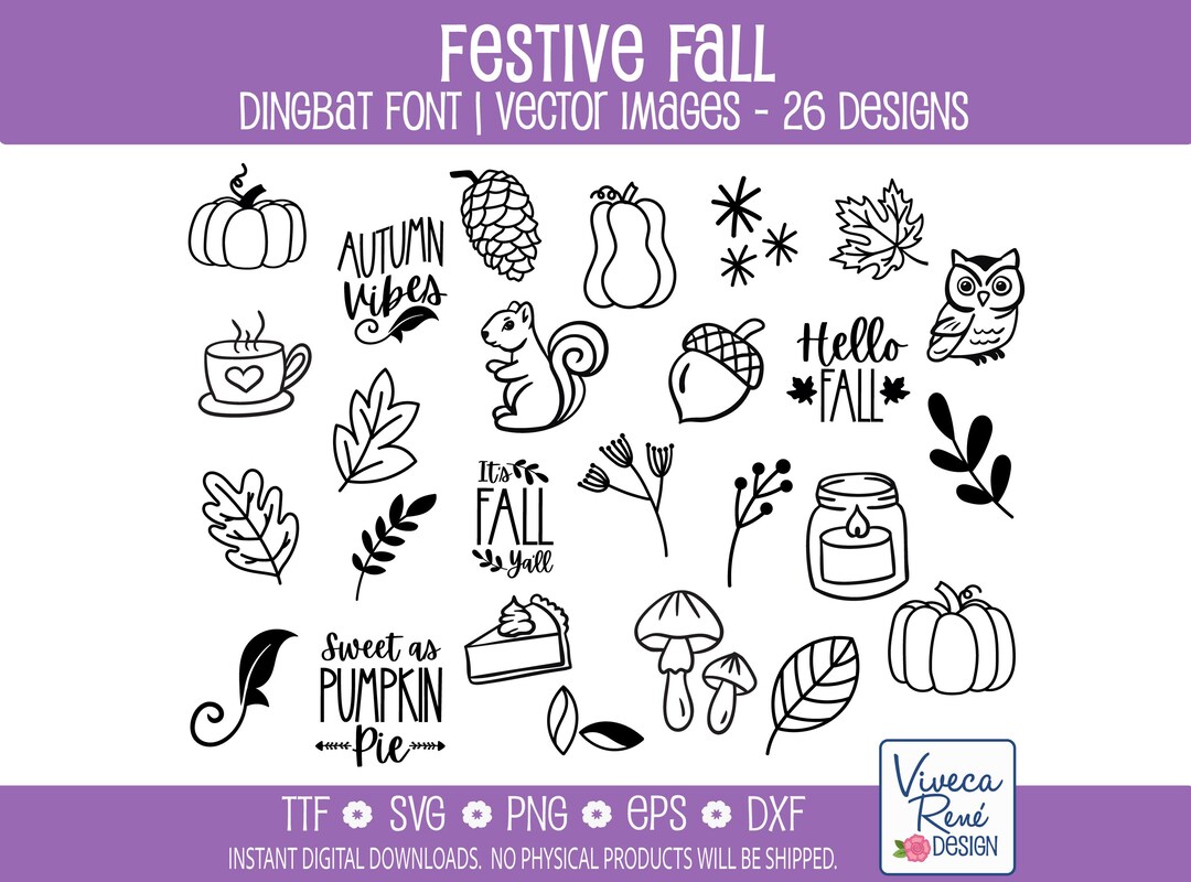 Festive Fall Dingbats Font: Hand-drawn SVG Icons for Crafts (digital ...
