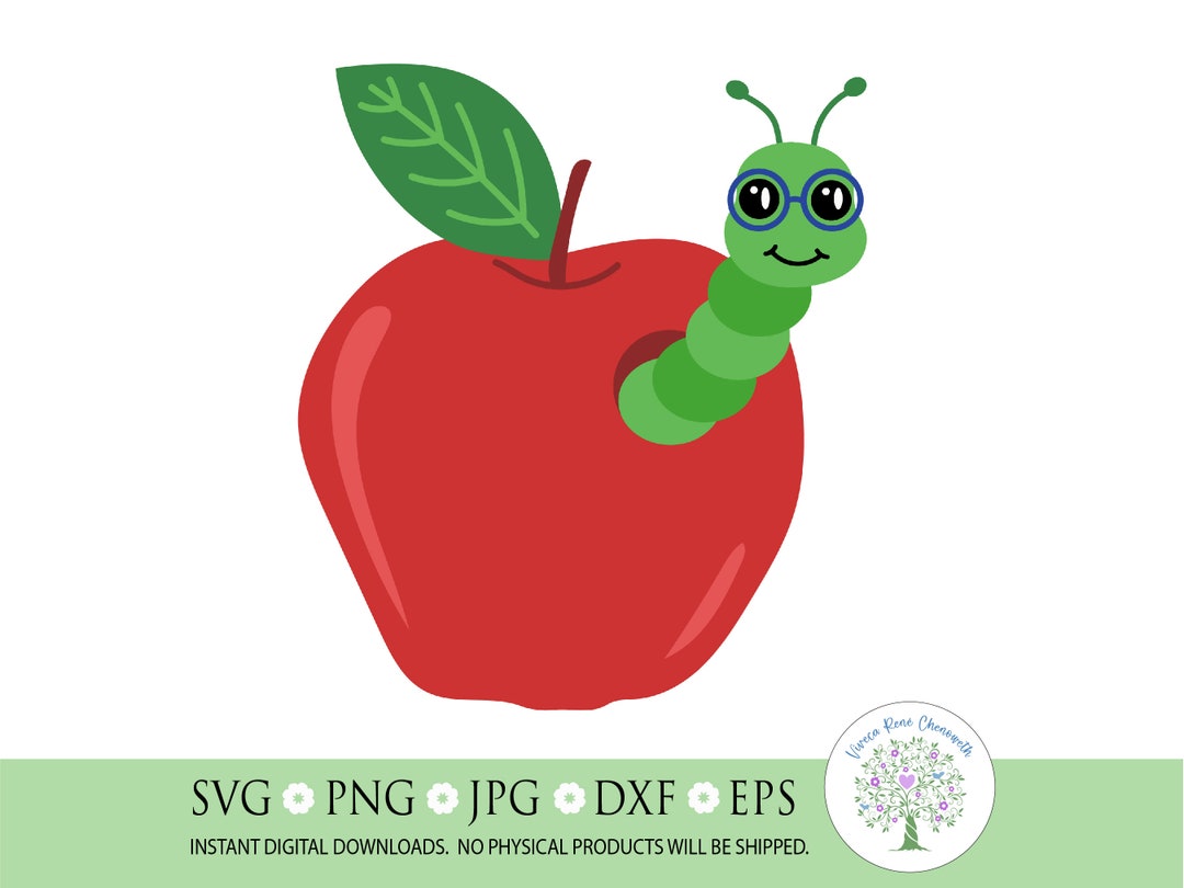 Red Apple With Worm Svg, Cute Worm Svg, Back to School Svg, Teacher ...