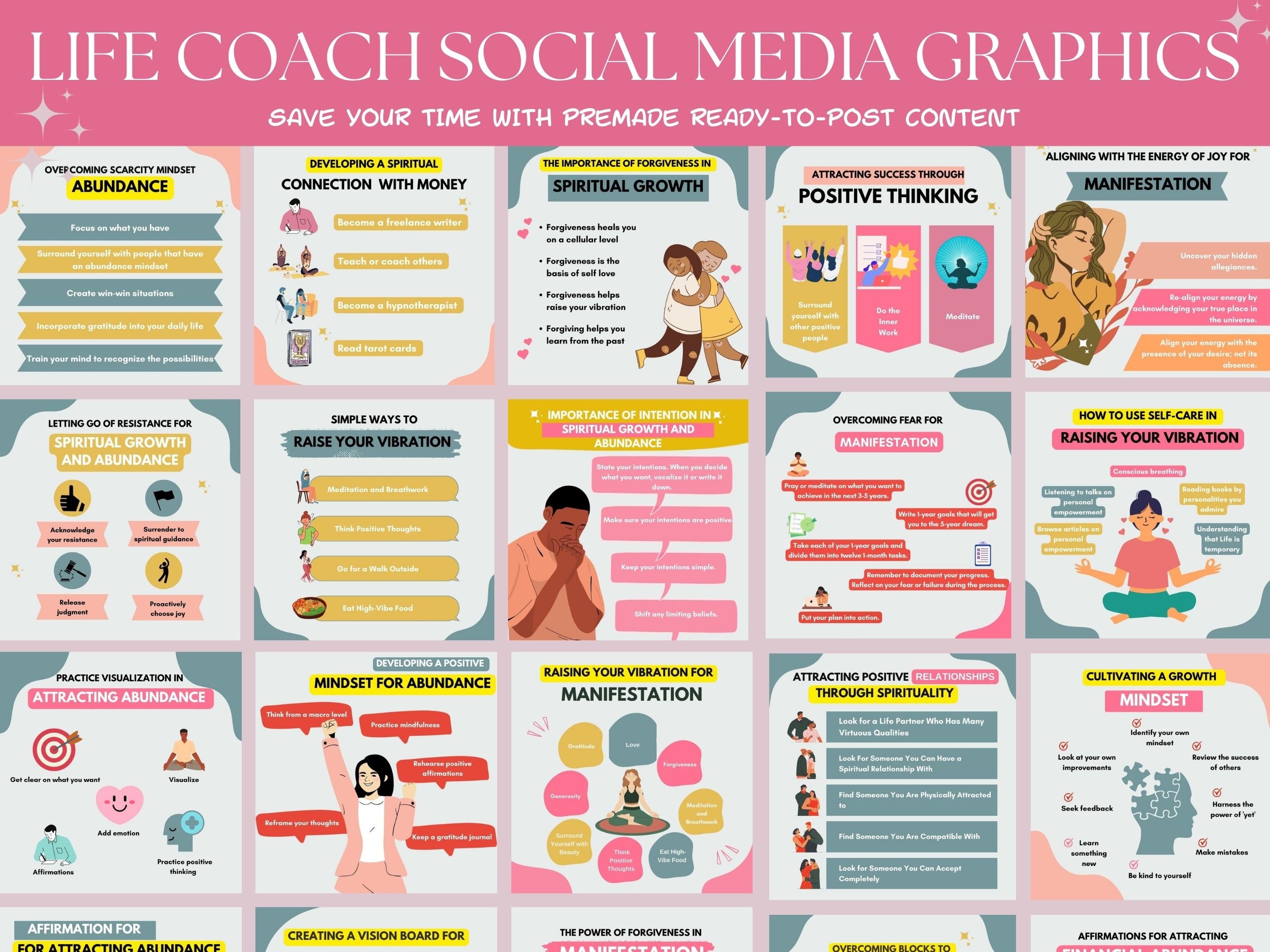 30 Infographic Life Coach Mental Health Instagram CANVA Templates Self ...