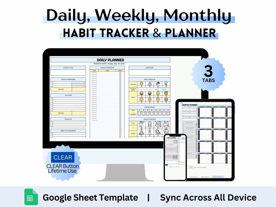 Daily Weekly Monthly Spreadsheet Planner | Google Sheet Template ...