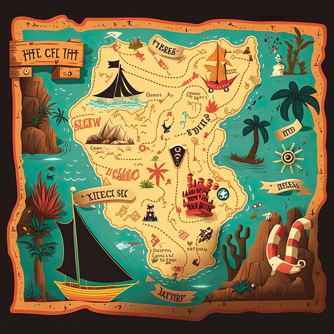 Pirate Style Treasure Map Pirates Treasure Map Art Decor - Etsy