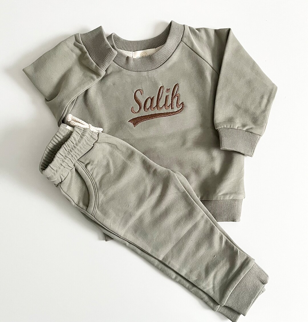 Personalized Sage Green Organic 2 Piece Sweatsuit Set, Baby Jogger Set ...