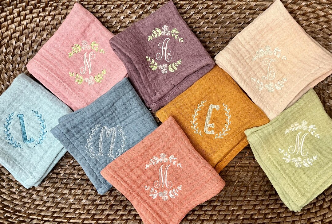 Organic Muslin Washcloth, Personalized, Custom Embroidery, Baby Gift ...