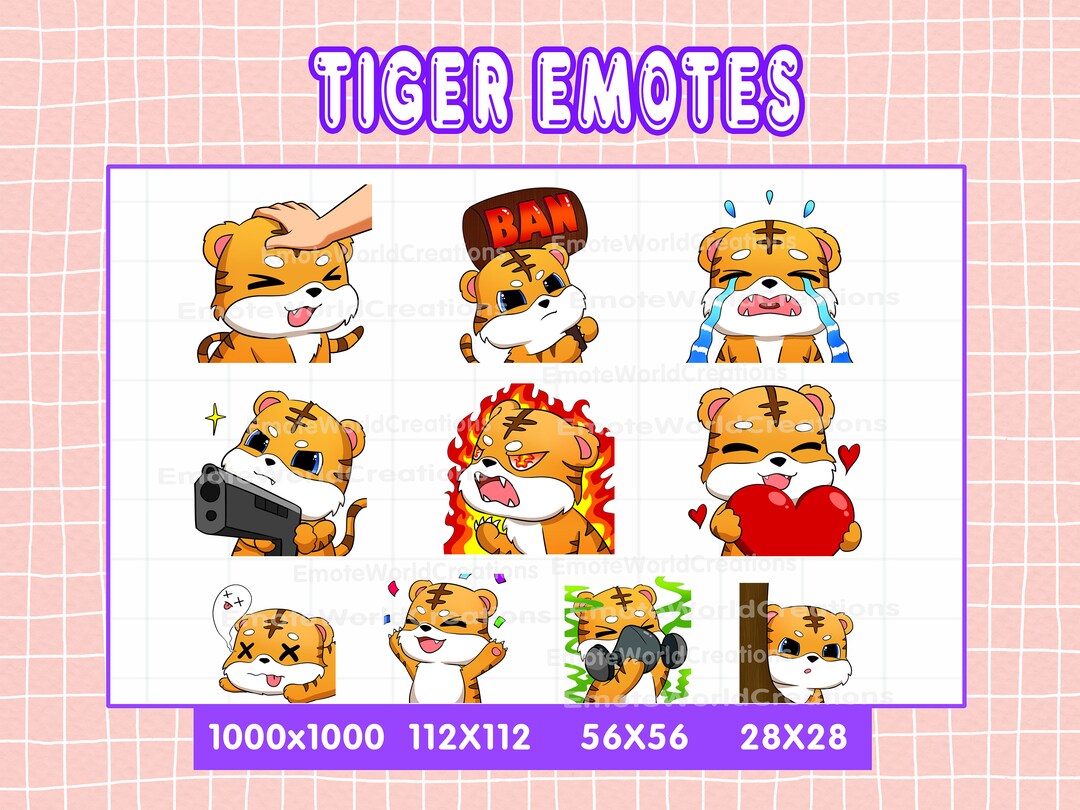 Cute Tiger Emotes for Twitch or Discord Streamers, 10 Tiger Emoji Pack ...