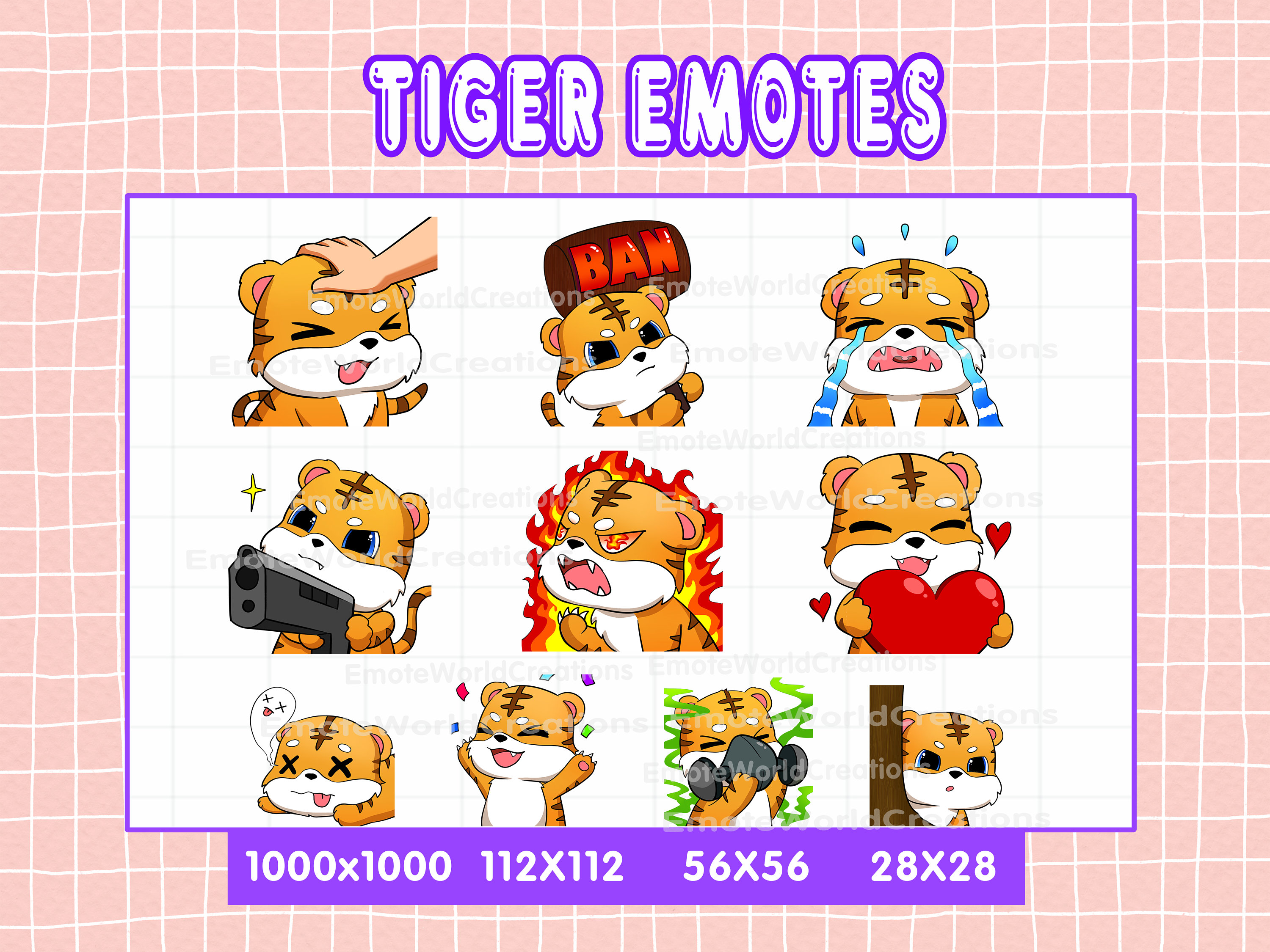 Cute Tiger Emotes for Twitch or Discord Streamers, 10 Tiger Emoji Pack ...